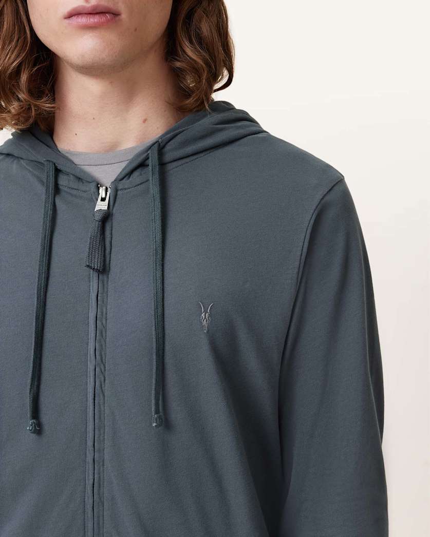 Brace Zip Up Brushed Cotton Ramskull Hoodie PITCHED BLUE | ALLSAINTS